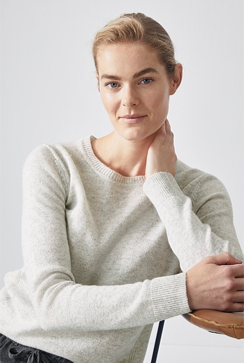 Light Grey Melange Wool Yak Stitch Detail Knit - WOMEN Knitwear | Trenery