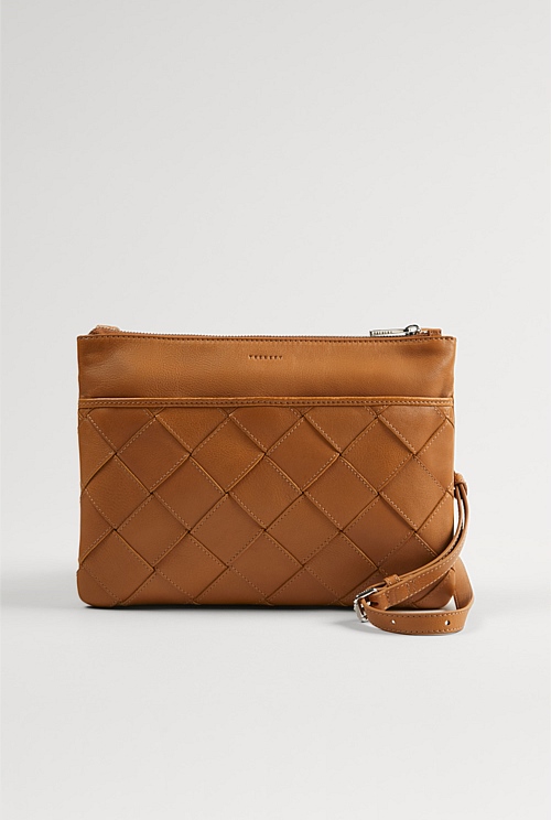 Tan Elena Woven Crossbody - WOMEN Handbags | Trenery