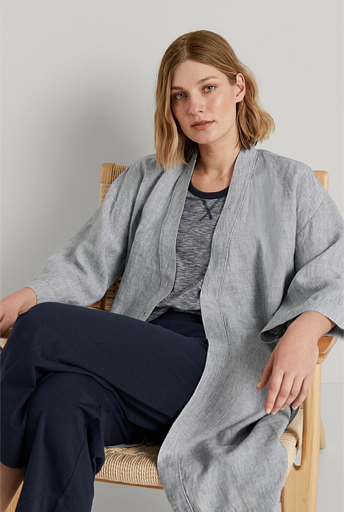 Cinder Trenery Sleep Linen Yarn Dyed Belted Robe - WOMEN Clothing | Trenery