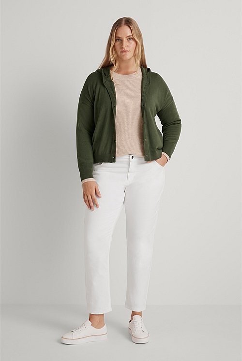 Olive Merino Draped Hooded Cardigan - WOMEN Knitwear | Trenery