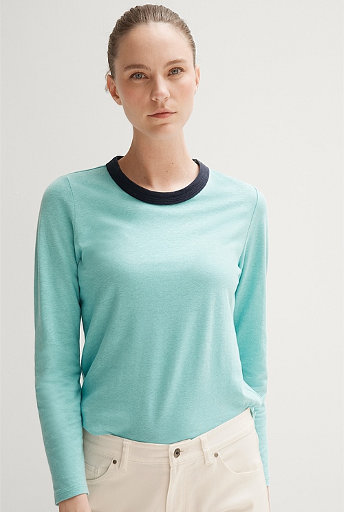 Blue Daze Linen Cotton Double Bind Neck T-shirt - WOMEN T-Shirts & Tops ...