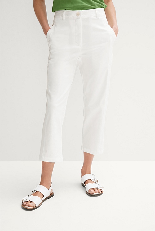 White Stretch Cotton Capri Pant - WOMEN Pants | Trenery