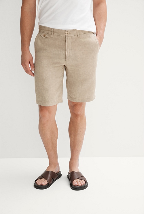 Taupe Linen Longline Short - MEN Shorts | Trenery