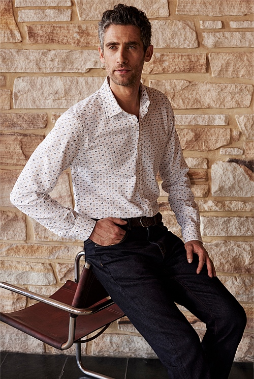 White Mini Stamp Floral Shirt - MEN Shirts | Trenery