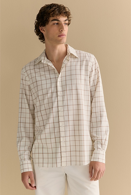 White Regular Fit Lyocell Cotton Windowpane Check Shirt - MEN Shirts ...