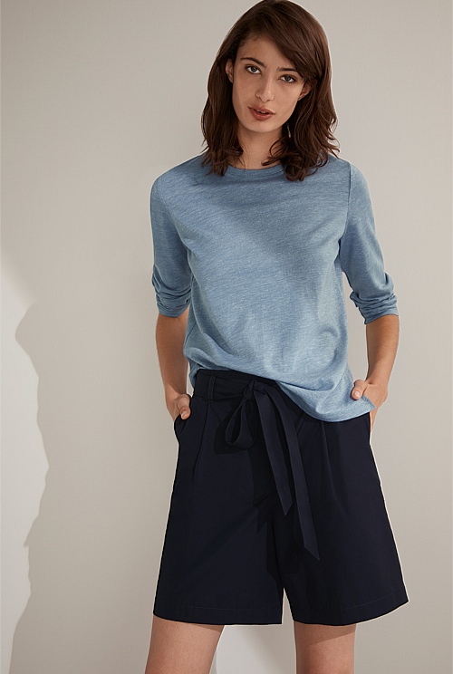 Chambray Blue Cotton Organic Linen Longsleeve T-shirt - WOMEN T-Shirts ...