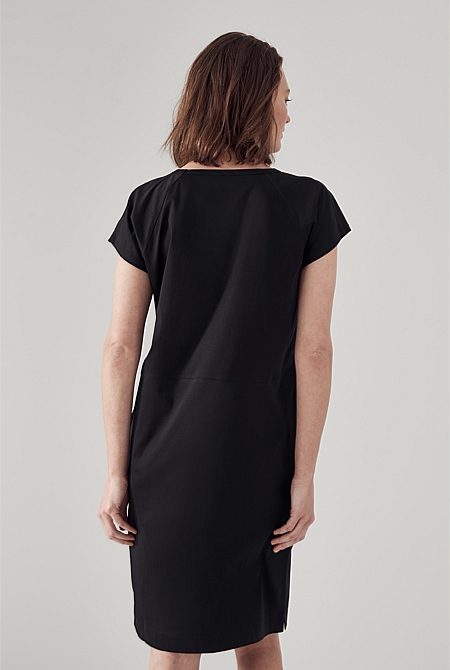 Black Cotton Interlock Panel Detail Dress - WOMEN Dresses | Trenery