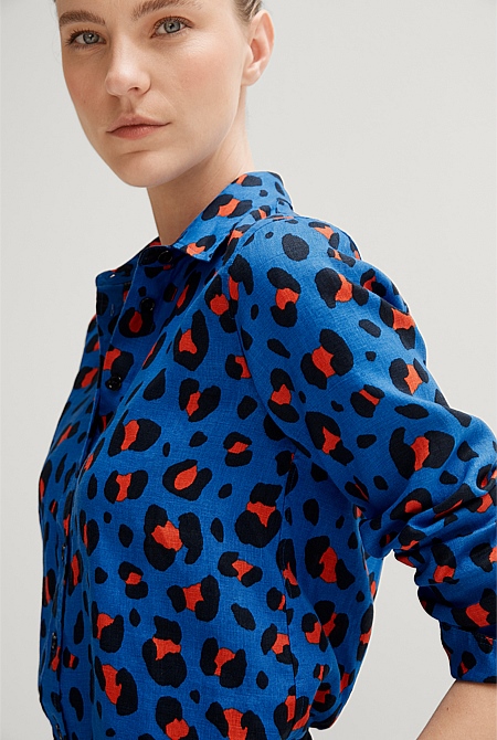 Night Sky Linen Bold Ocelot Print Shirt - WOMEN Shirts | Trenery